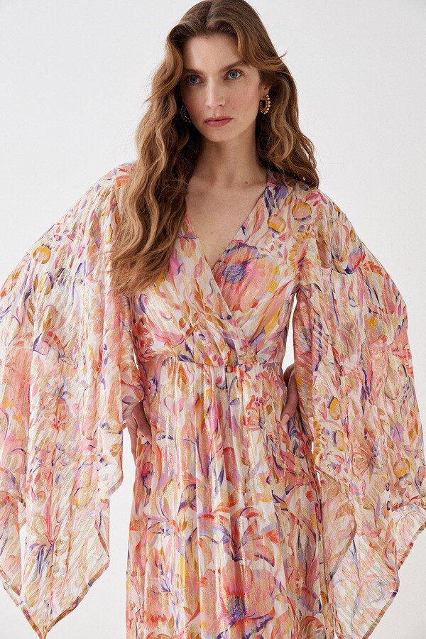 Alexandra Farmer Metallic Volume Sleeve Maxi Dress - ShopStyle