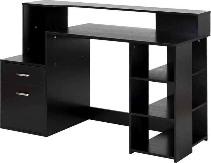 HOMCOM Multi-Storage & Workstation Desk Table with Storage Shelves Home ...