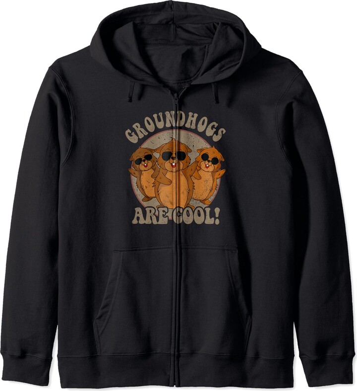 Cute Groundhogs Are Cool Groundhog Day Funny Groundhog Day Zip Hoodie ...