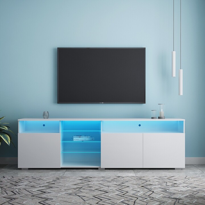 EHEK 78'' High Gloss Entertainment Center LED Lights Open Doors, Modern ...