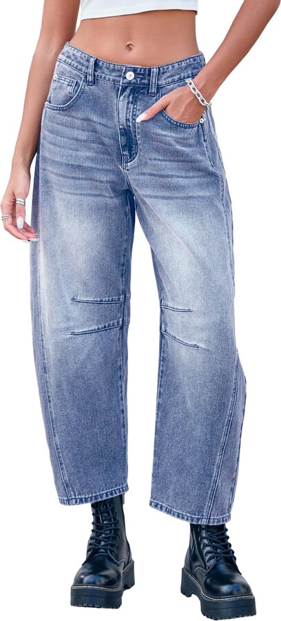 Flvsun Women's Barrel Jeans Wide Leg Barrel Denim Ankle Pants Y2k Baggy ...