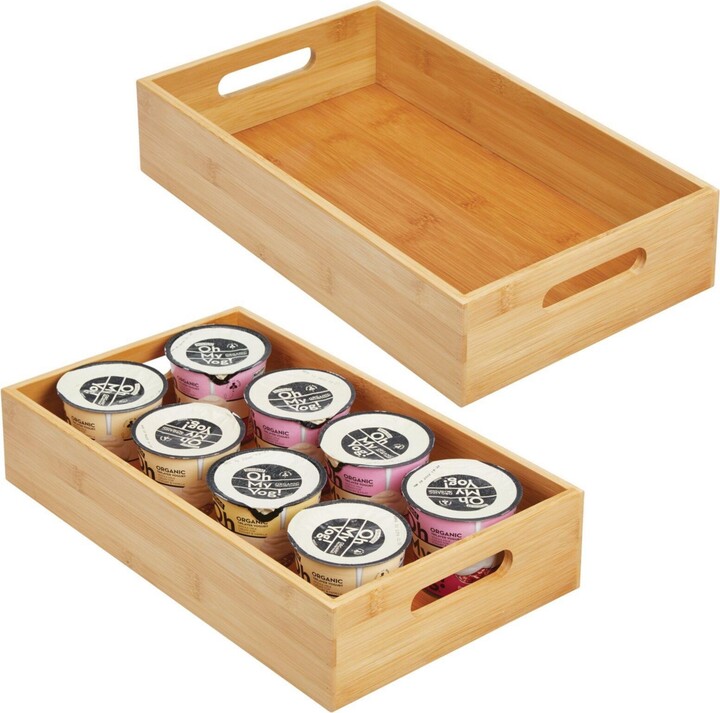 mDesign Bamboo Wood Compact Food Storage Bin with Handle - 2 Pack ...
