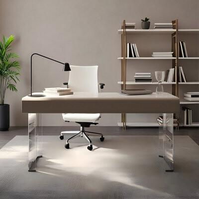 Brass Foam 55.12" Rectangular Sintered Stone Writing Desk,2-drawer ...