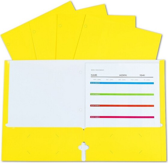 C-Line Laminated Paper 3-Hole Punched 2-Pocket Portfolio Yellow Box of ...