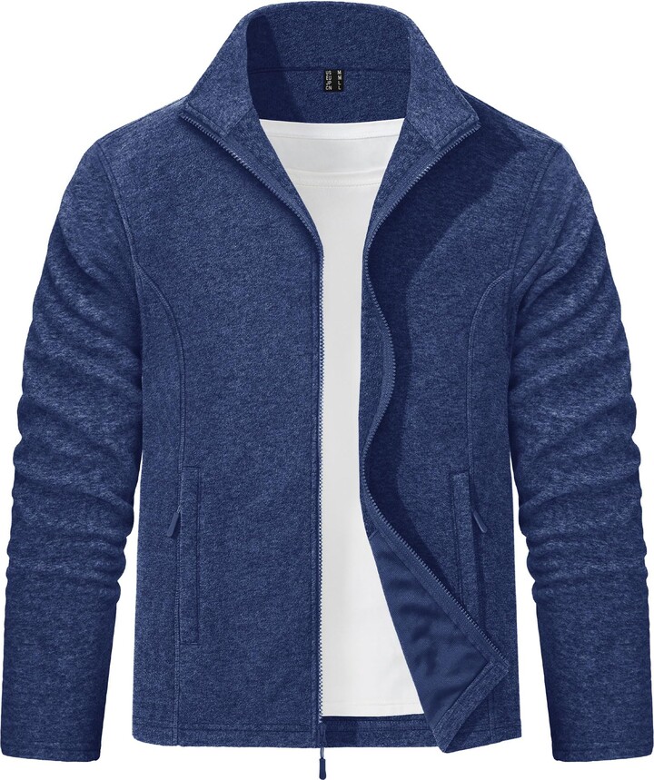 EKLENTSON Mens Lightweight Fleece Tops Full Zip Winter Warm Army ...