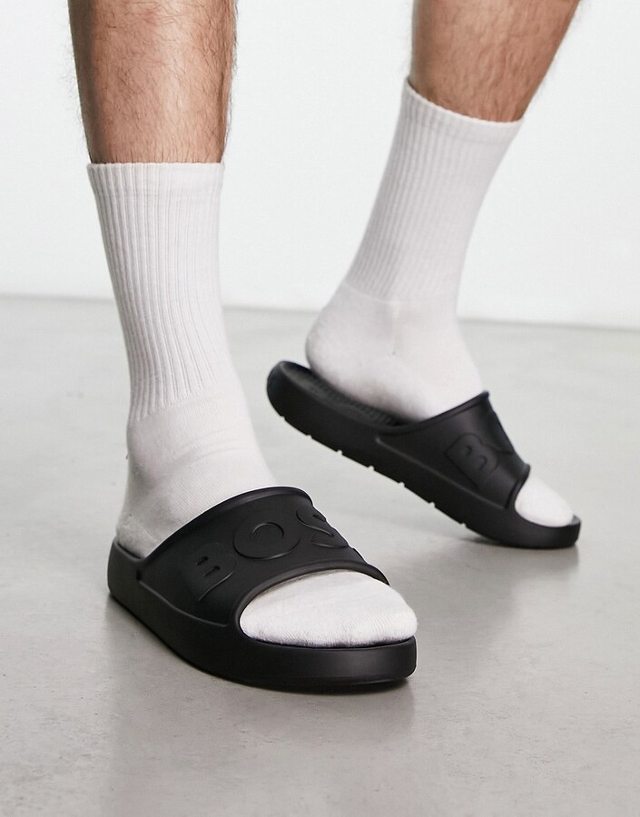 BOSS ORANGE Darian logo sliders in black - ShopStyle Sandals & Slides