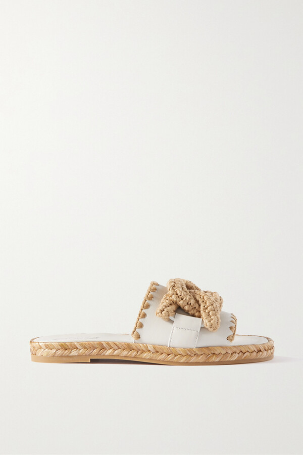 Tod's Leather And Raffia Slides - White - ShopStyle
