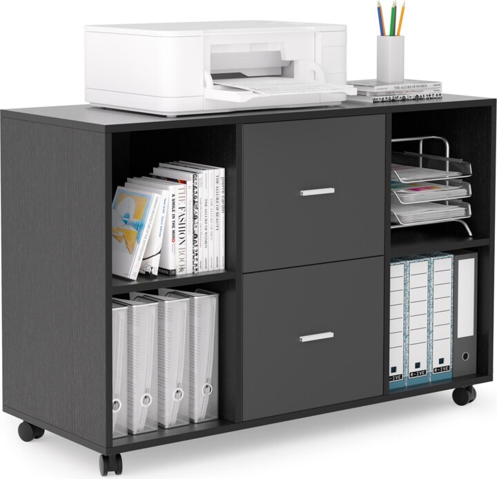 Simplie Fun 2 Drawer Wooden horizontal filing cabinet with 4 open ...