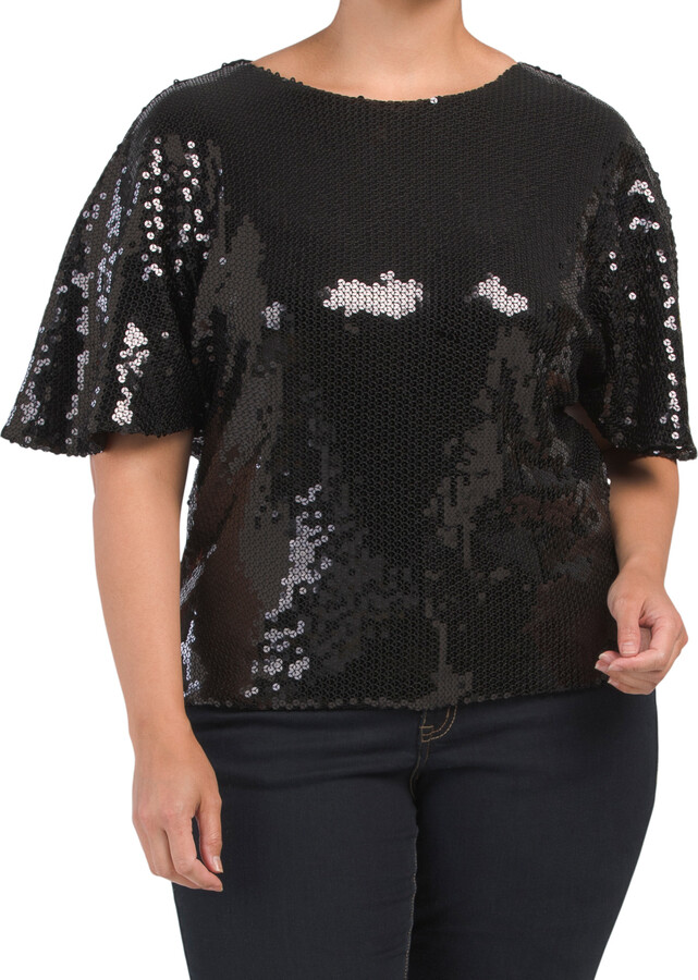 WD.NY Plus All Over Sequin Tunic With Flutter Sleeves - ShopStyle