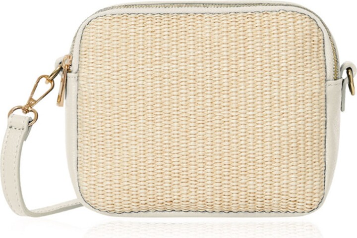 Betsy & Floss Neutrals Maya Raffia Straw And Leather Crossbody Bag In ...