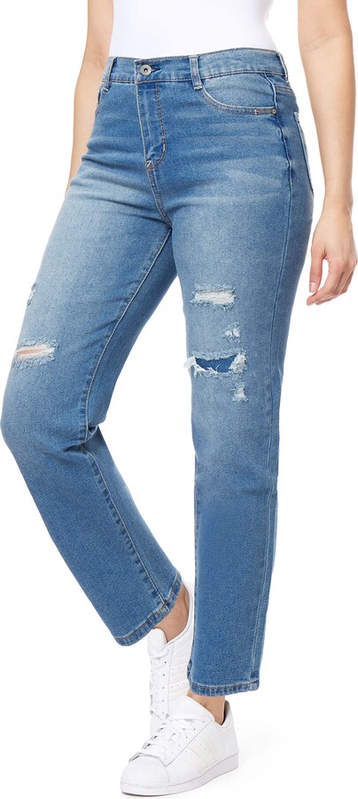 Wallflower Women's Fearless Curvy Straight Denim Super High-Rise Insta ...