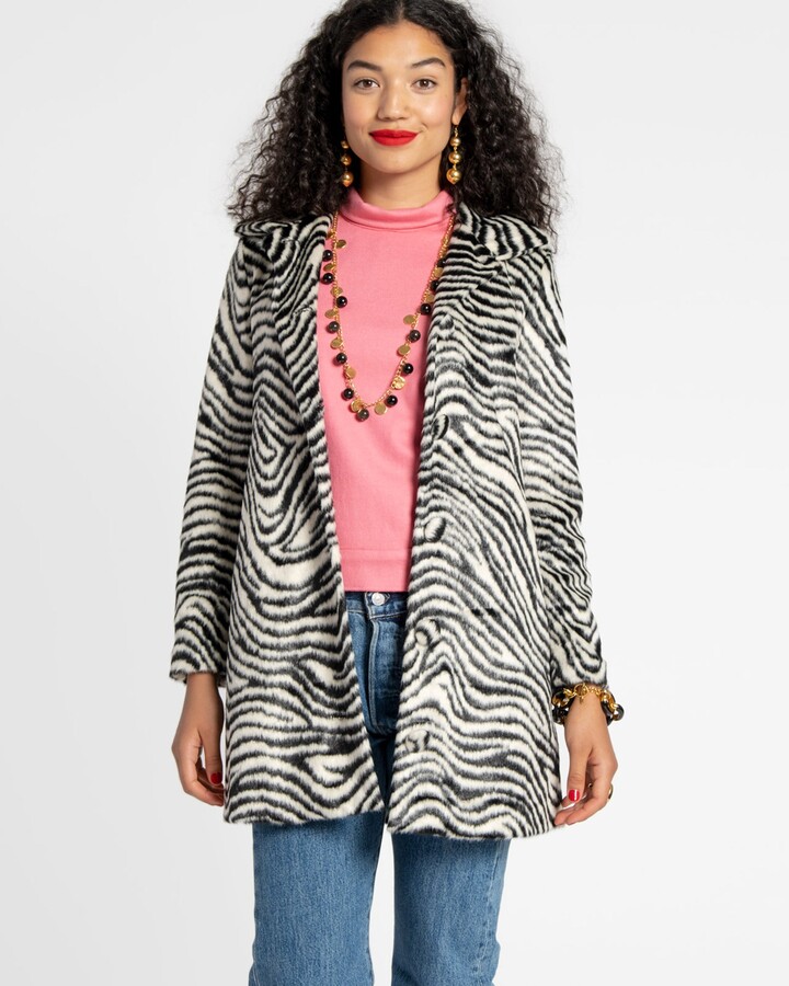 Frances Valentine Sedgwick Faux Fur Car Coat Zebra Black - ShopStyle