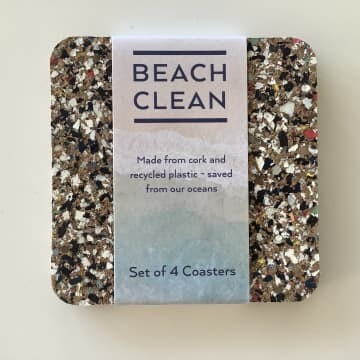 LIGA Set of 4 Square Cork and Recycled Plastic Beach Clean Coaster ...