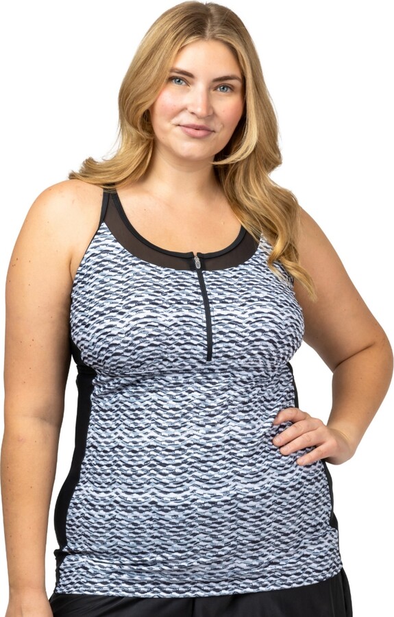 Free Country Plus Size Mesh Zip-Up Tankini Top - ShopStyle