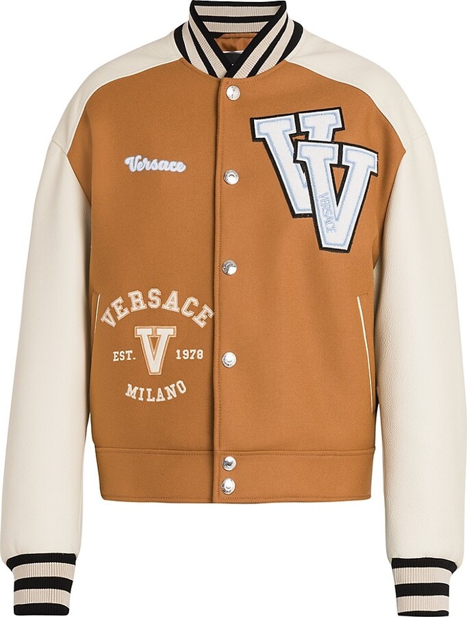 Versace Logo Patch Leather Blouson Jacket - ShopStyle