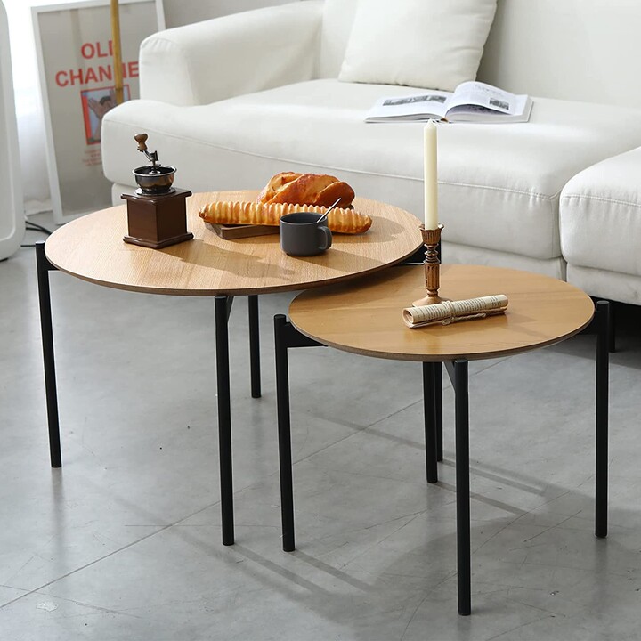 Global Pronex Round Coffee Table Set of 2，Nesting Side End Tables ...