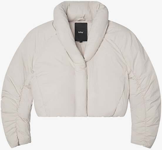 Khy Womens Stone Padded Cropped Boxy-fit Shell Hooded Puffer Jacket ...