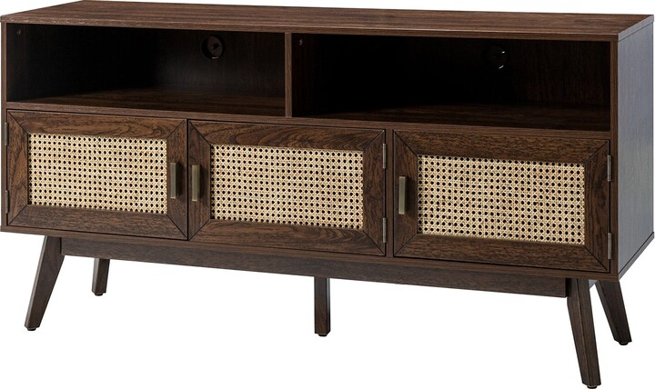 Mieres Grondin Mid-Century Modern Boho Style TV Stand with 3 Doors and ...