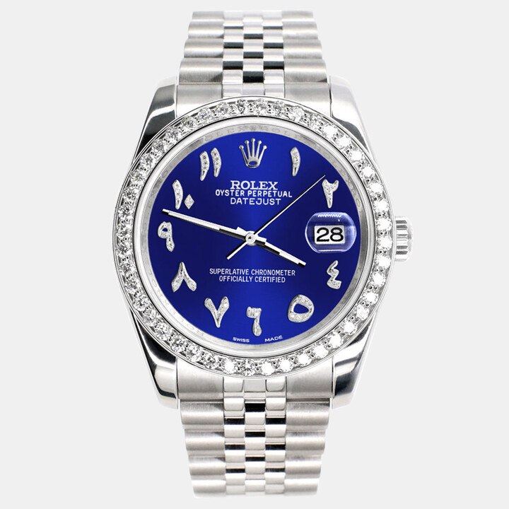 Rolex Navy Blue Diamond Stainless Steel Datejust 116200 Automatic Men's ...