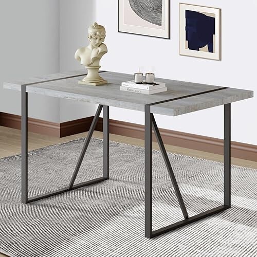 AMWAN Light Grey MDF Tabletop with Metal Table Legs Space-Saving ...