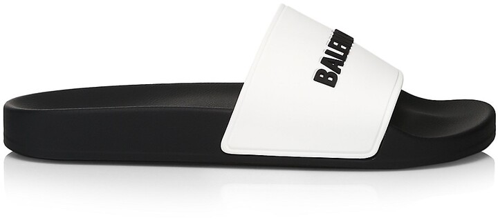 Balenciaga Logo Rubber Pool Slides - ShopStyle