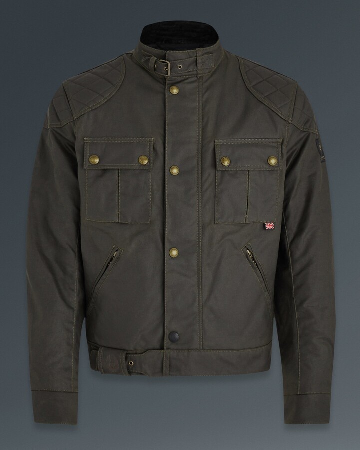 Belstaff Brooklands Motorcycle Jacket Men's Waxed Cotton Olive Green ...