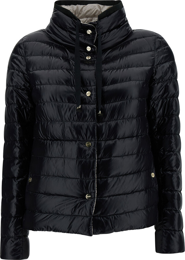 Herno Black And White Reversible Down Jacket With Funnel Neck In Polyamide Woman - ShopStyle