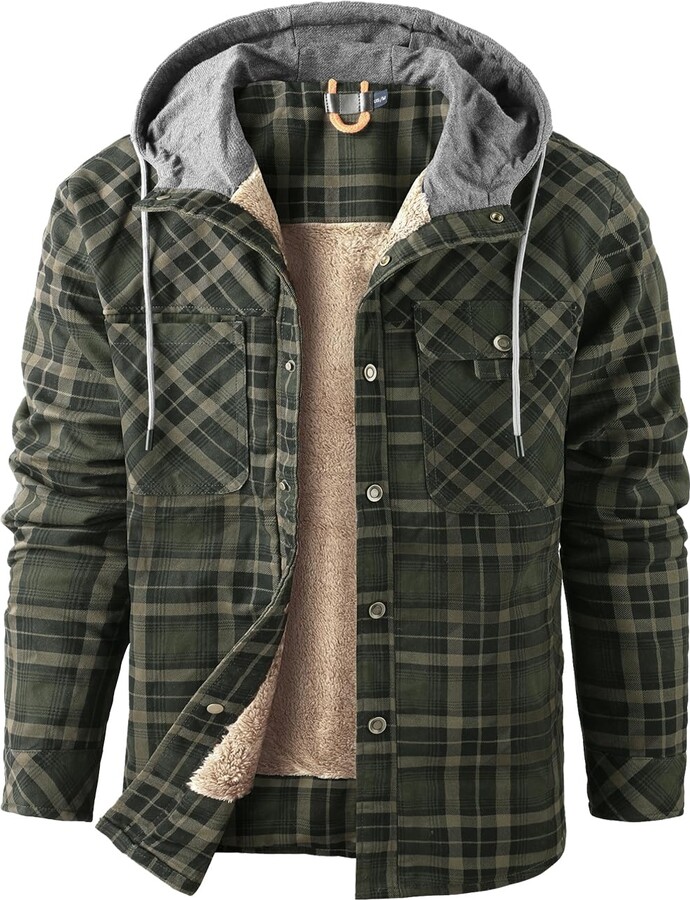 Mr.Stream Men's Padded Lumberjack Casual Long Sleeve Plaid Flannel Fur ...