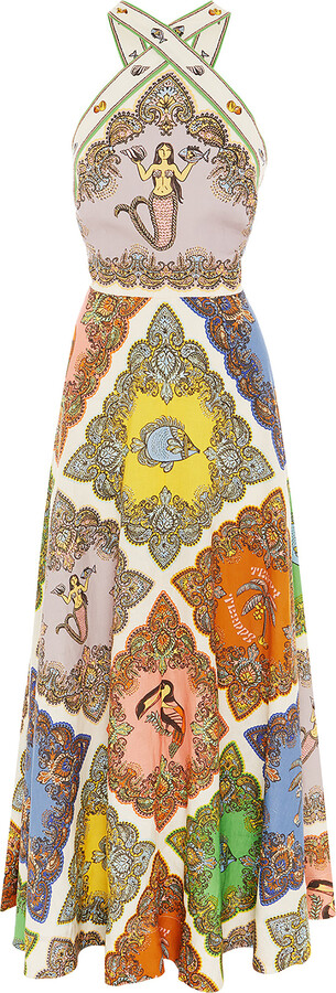 ALÉMAIS Trippy Troppo Printed Linen Halter Midi Dress - ShopStyle