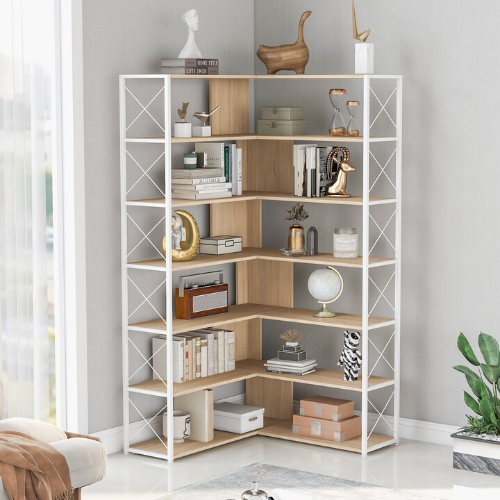 IGEMAN Industrial 7-Tier Bookcase Home Office Bookshelf, L-Shaped ...