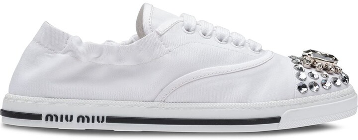 Miu Miu Crystal Embellished Low-Top Sneakers - ShopStyle