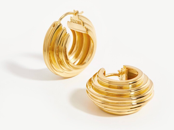 Lucy Williams Medium Chunky Ridge Hoop Earrings 18ct Gold Plated ...