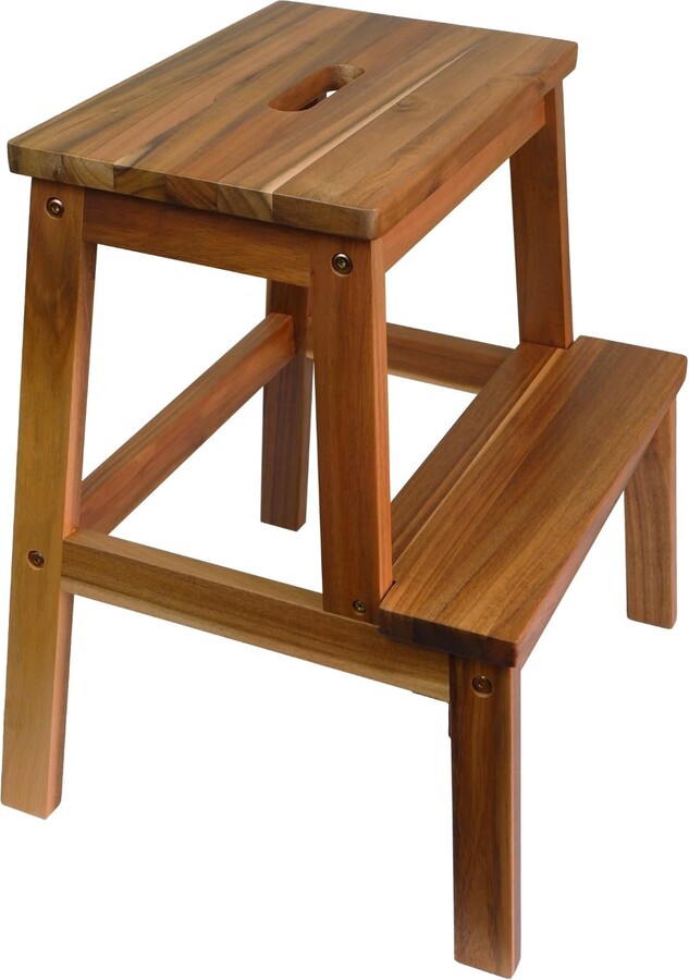 BESTCOSTY Acacia Wood Two Steps Stool Small Size Rectangle Top - ShopStyle