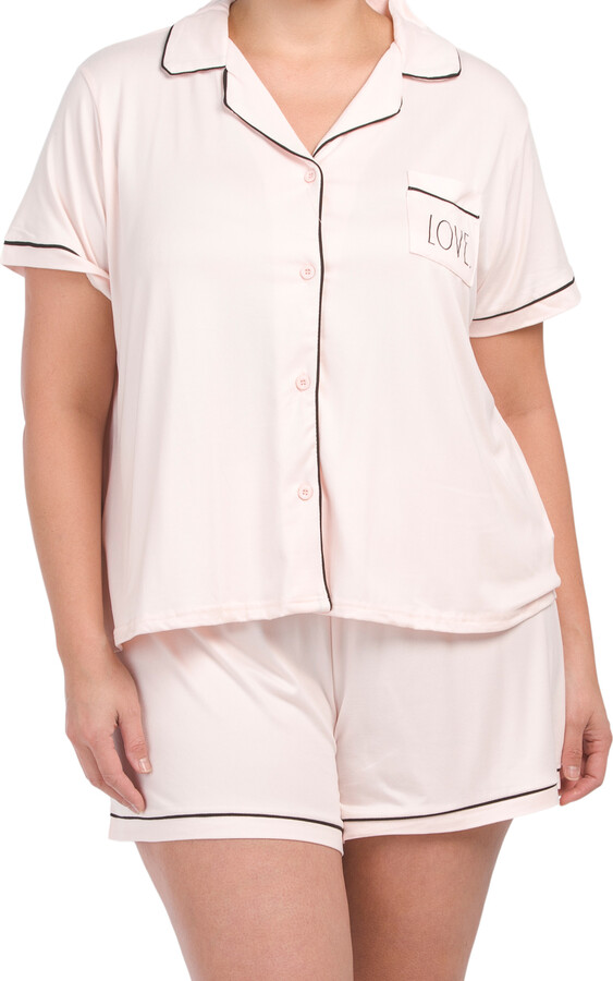 Rae Dunn Plus Love Short Sleeve Notch Top & Pj Shorts Set - ShopStyle