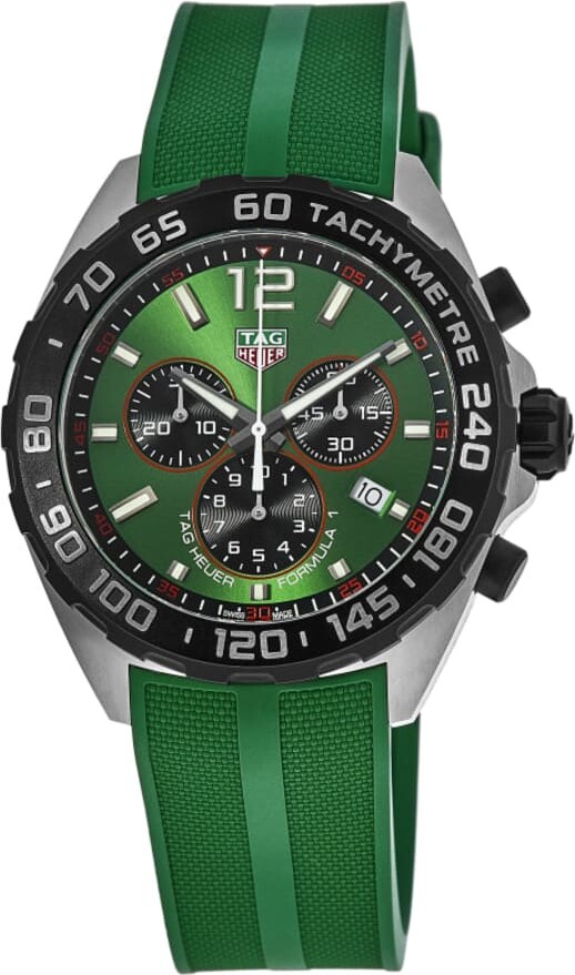Tag Heuer Formula 1 Quartz Chronograph Green Dial Rubber Strap Men's ...