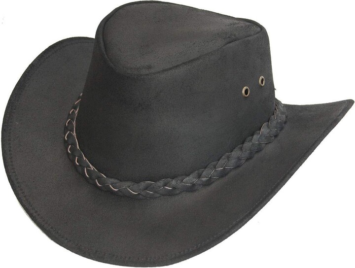 Generic Australian Style Real Leather Hat Black Bush Hat Mens Cowboy ...