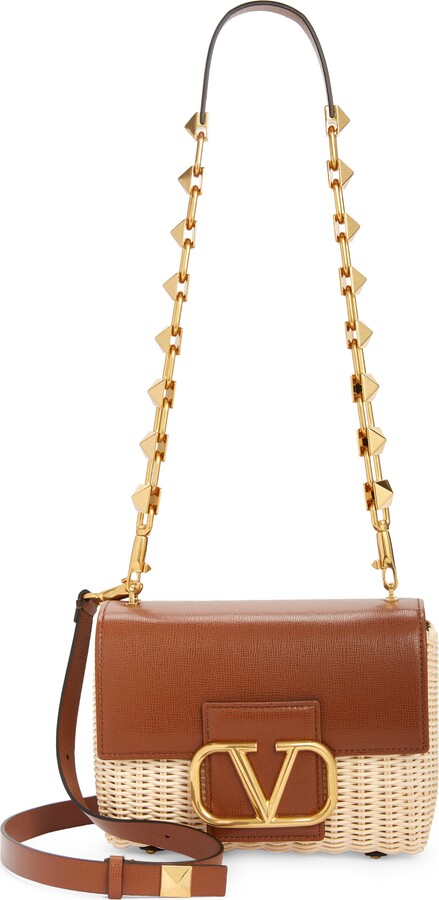 Valentino Garavani Stud Sign VLOGO Wicker & Leather Shoulder Bag - ShopStyle