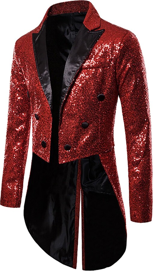BIKETAFUWY Men's Long Sequin Jacket Costume Gothic Blazers Rhinestone and Sequins Jacket Tuxedo ...