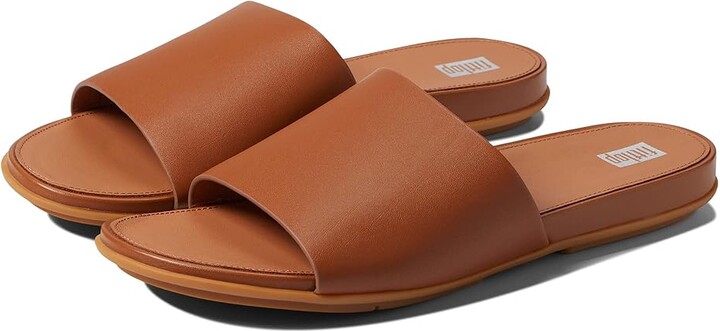FitFlop Gracie Leather Pool Slides (Light Tan) Women's Shoes - ShopStyle