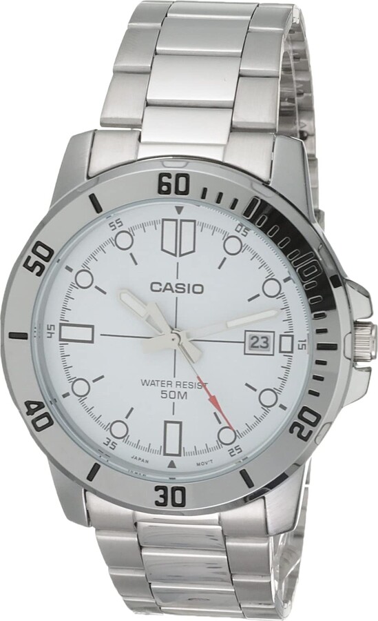 Casio Classic Silver-Tone Stainless Steel Band Date Indicator Watch ...