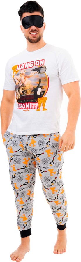 i-Smalls Men's Wallace and Gromit Pyjama Set with Eye Mask Fun 90s ...