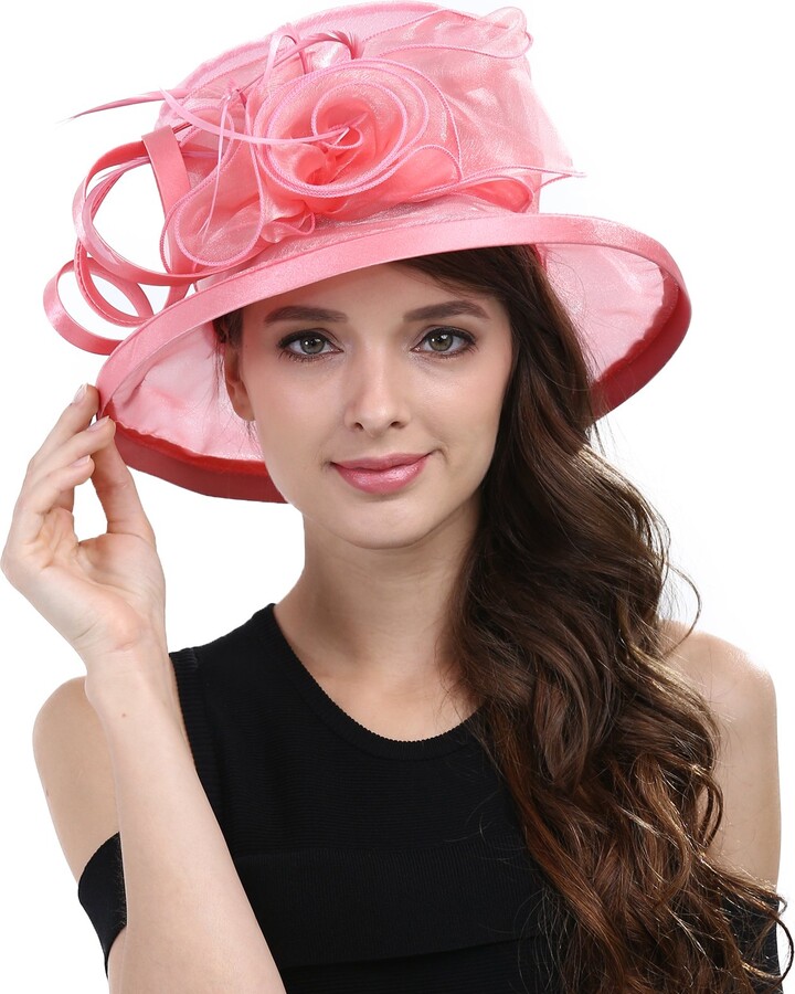 Janey&Rubbins Women's Floral Feathers Fascinators Wedding Ascot Tea Party Church Fancy Top Sun ...