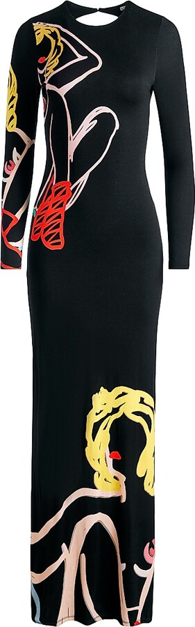 Alice + Olivia Women's Delora Graphic Open-Back Maxi Dress - Natural ...