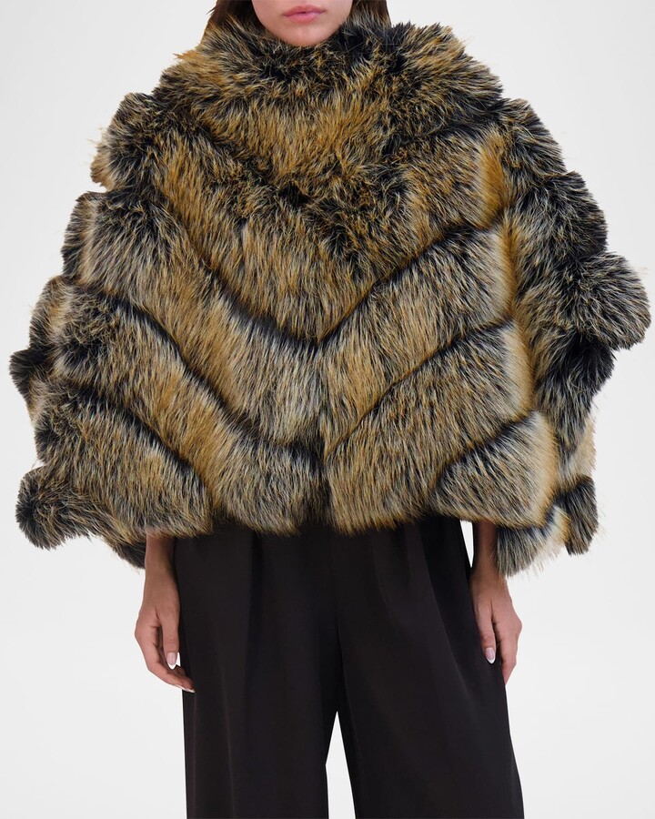Theia Chevron Fox-Like Faux Fur Cape - ShopStyle