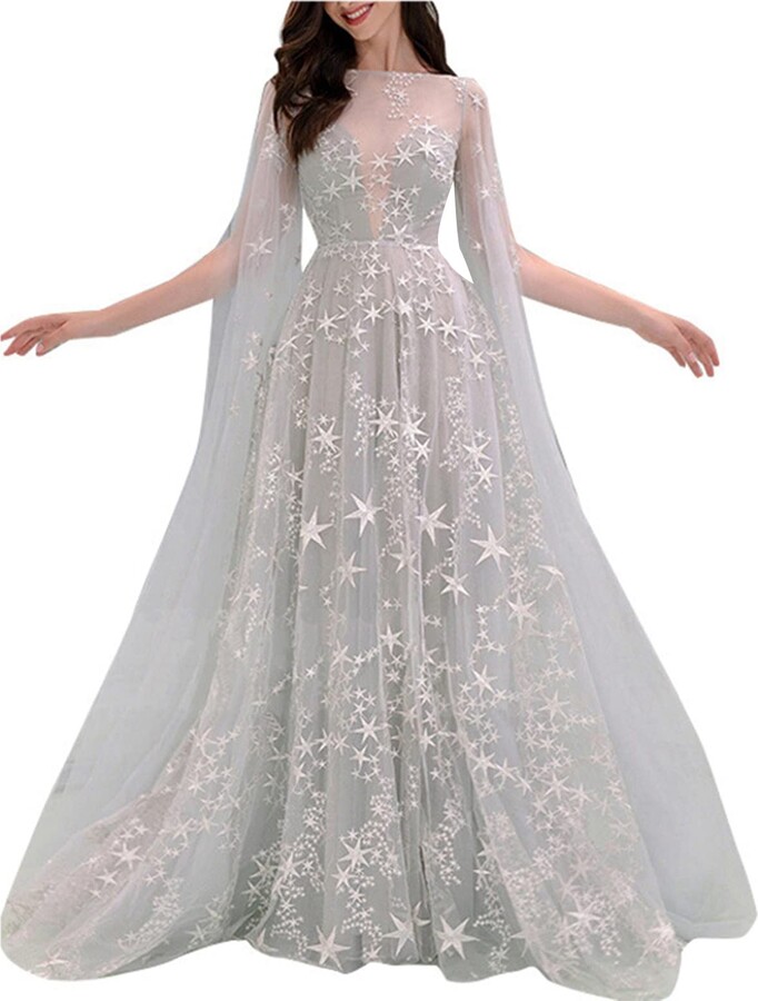 Qiribati Women Lace Dress Star Bridal Gowns Flowy Prom Evening Dress ...