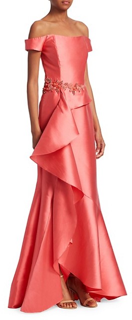Theia Off-The-Shoulder Ruffle Gown - ShopStyle Evening Dresses