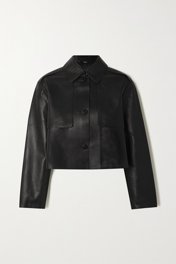 Theory Cropped Leather Jacket - Black - ShopStyle