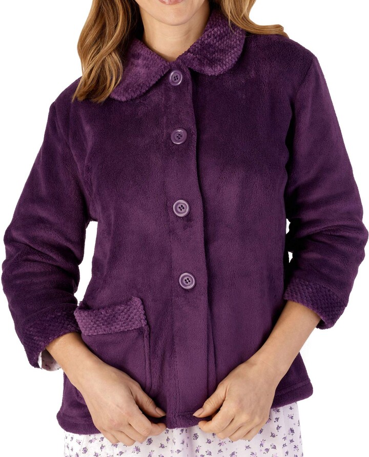 Slenderella Womens Button Up Coral Fleece Bed Jacket Housecoat with ...