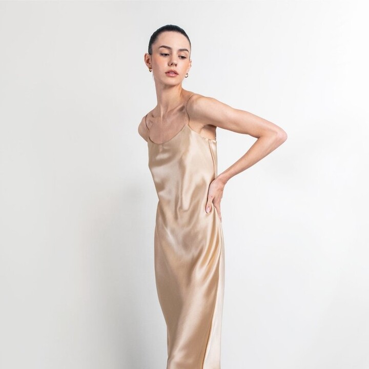 Jacoba Jane Isla Silk Satin Slip Dress - Fawn - ShopStyle