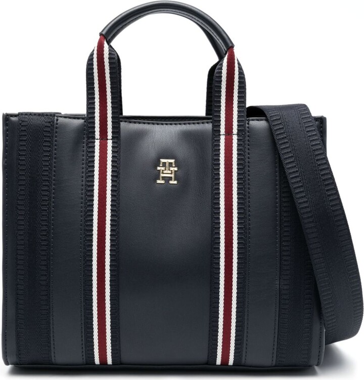 Tommy Hilfiger Logo-Plaque Stripped Tote Bag - ShopStyle